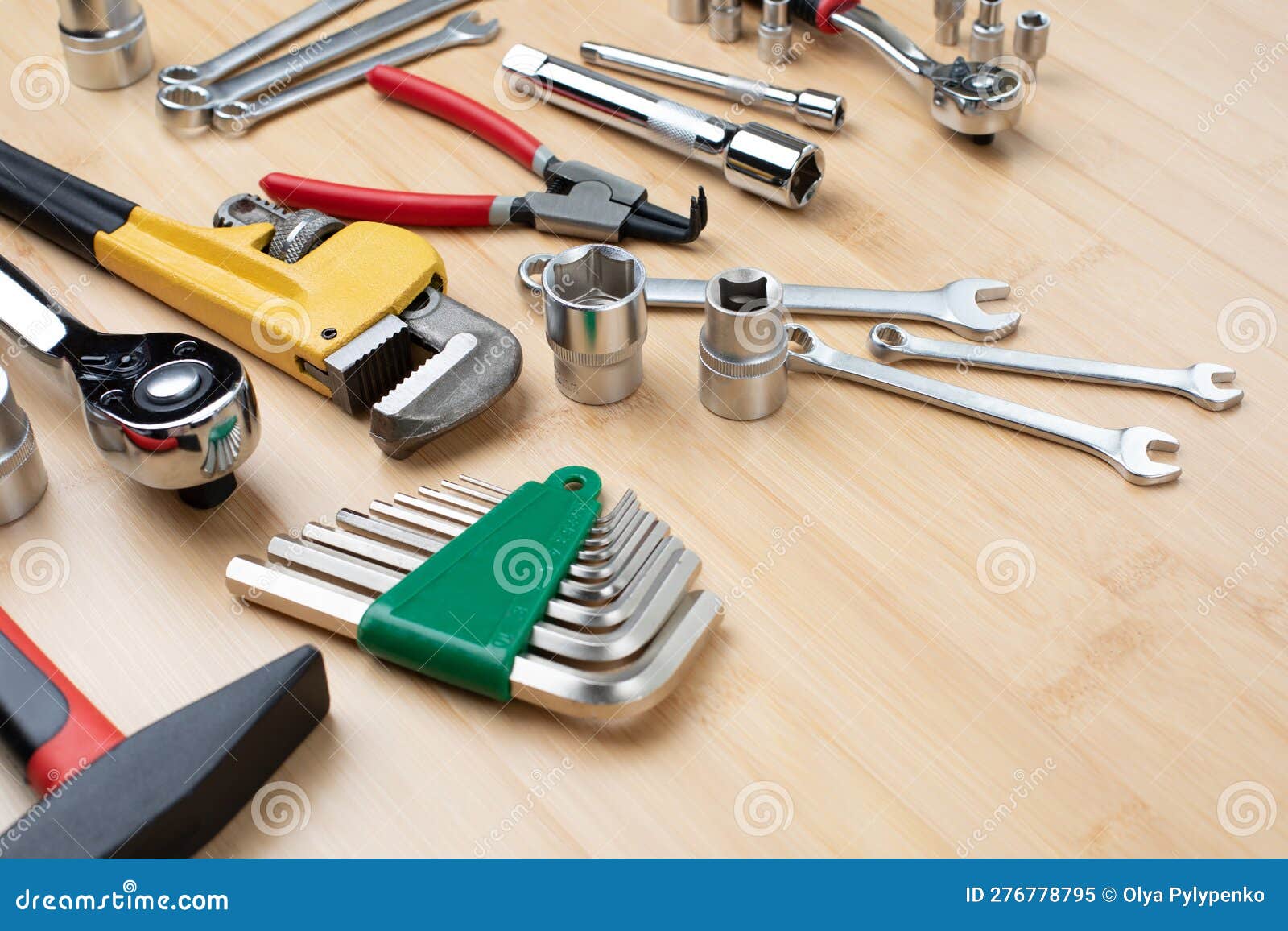 A Set of Working Tools, a Hammer, a Screwdriver, Adjustable Spanner ...