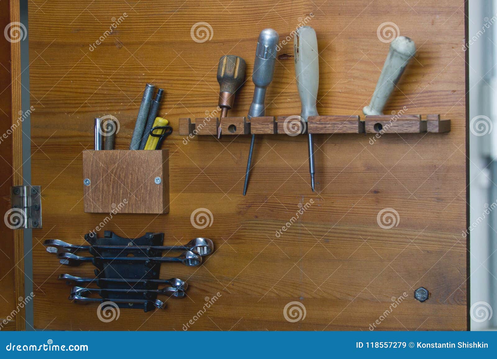 Set of Working Tools Hanging on the Shelf Stock Image - Image of ...