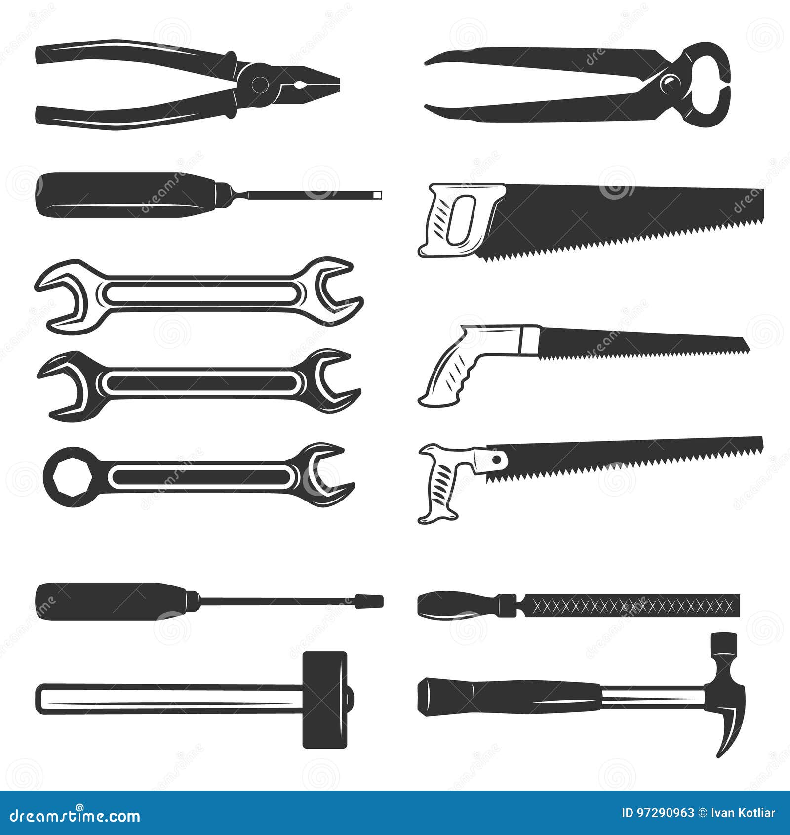 Set of the Working Tools Isolated on White Background. Design Elements ...