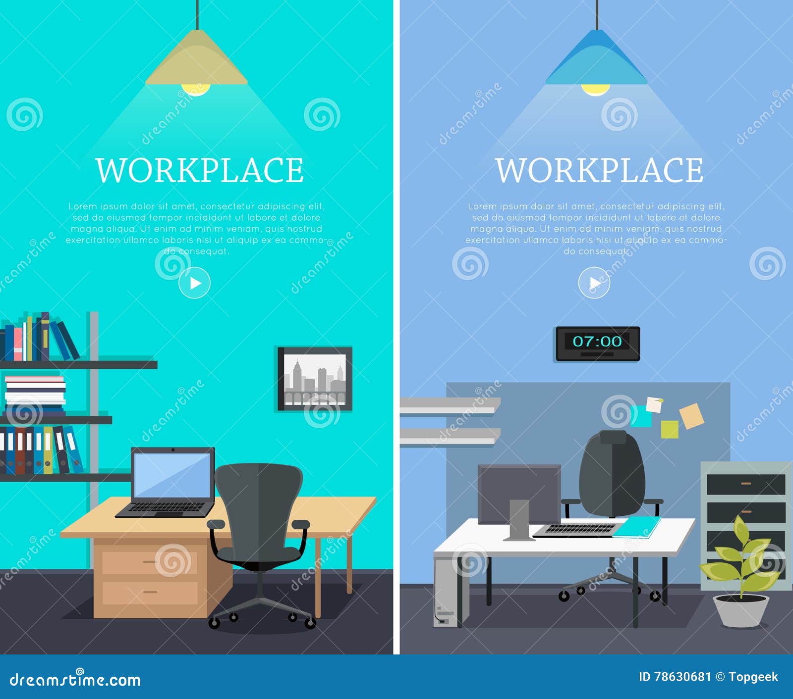 Set of Workplace Vector Web Banners in Flat Design Stock Vector ...