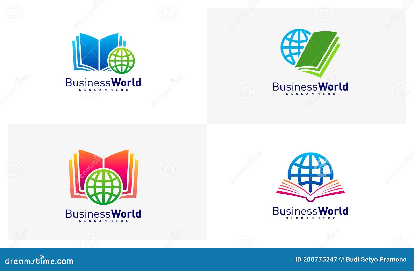 Set of World Book Logo Design Vector, Colorful World Logo Design ...