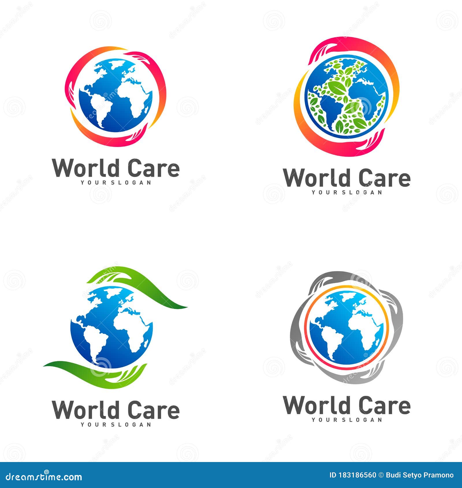 Set of World Care Logo Design Template Vector, Earth Care Logo Concept ...