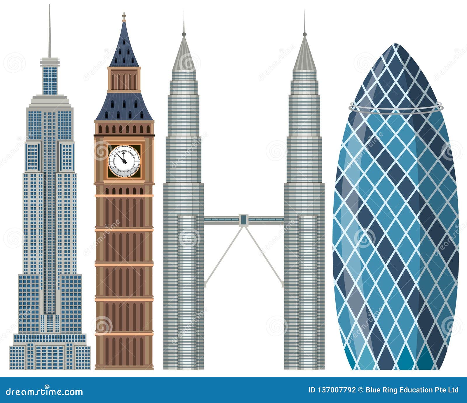 Set of World Famous Building Editorial Photography - Illustration of ...