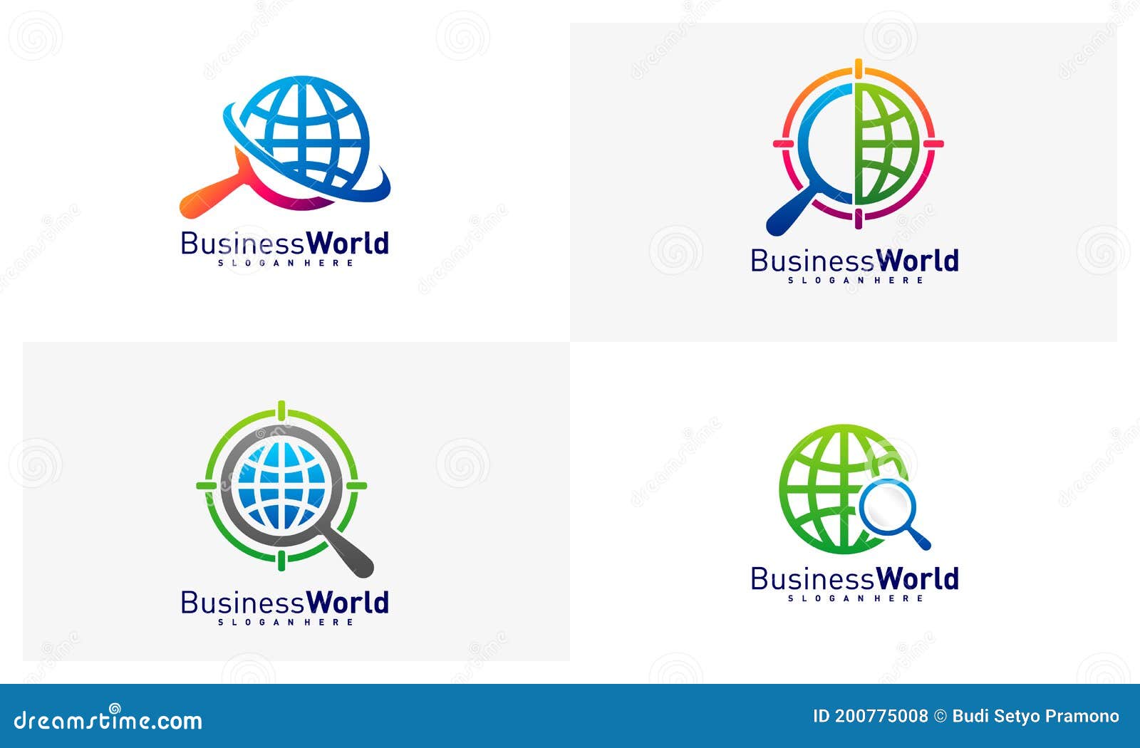 Set of World Find Logo Design Vector, Colorful World Logo Design ...