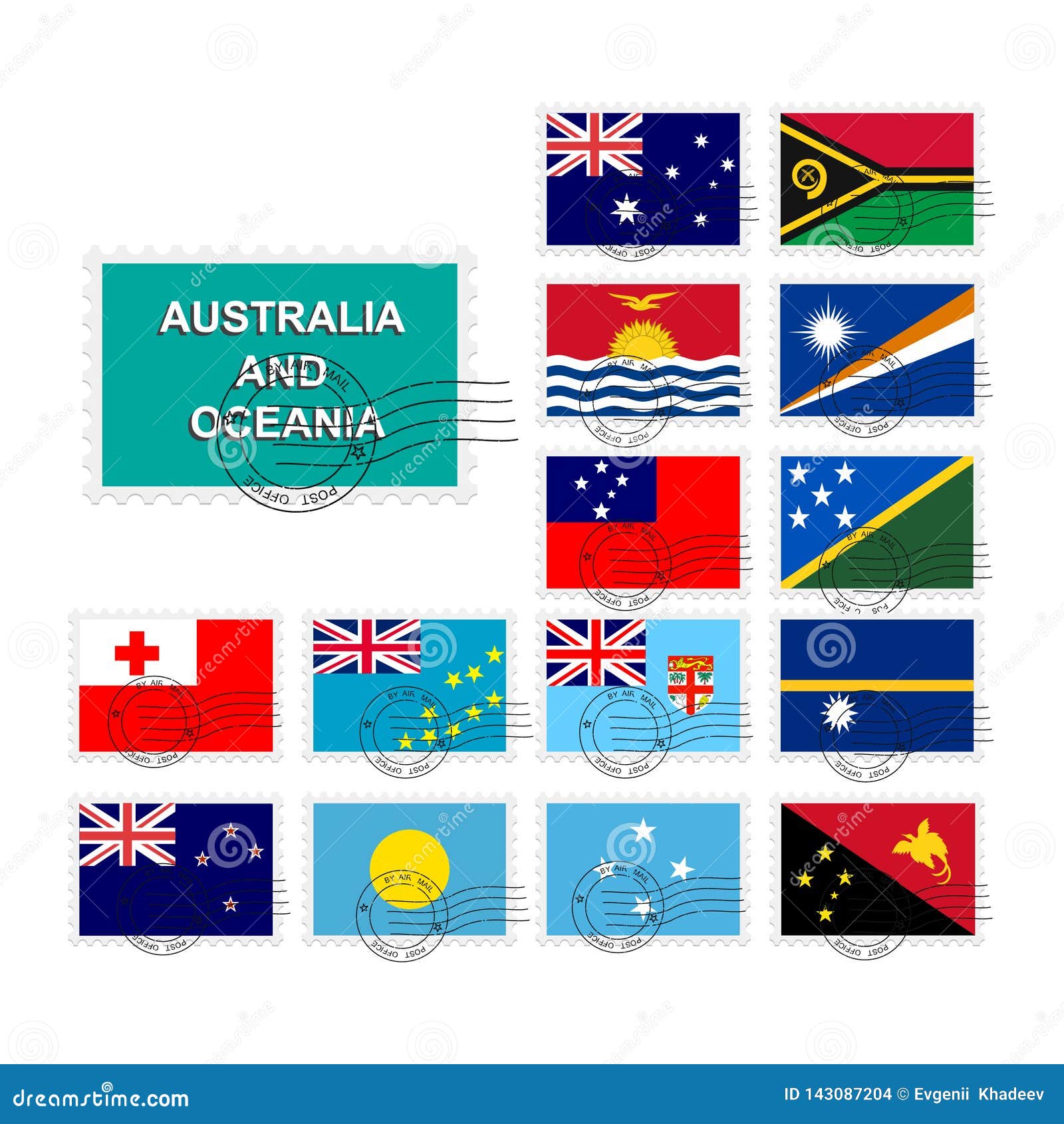 Set of World Flags Post Stamp. Australia and Oceania. 10 Eps Stock ...