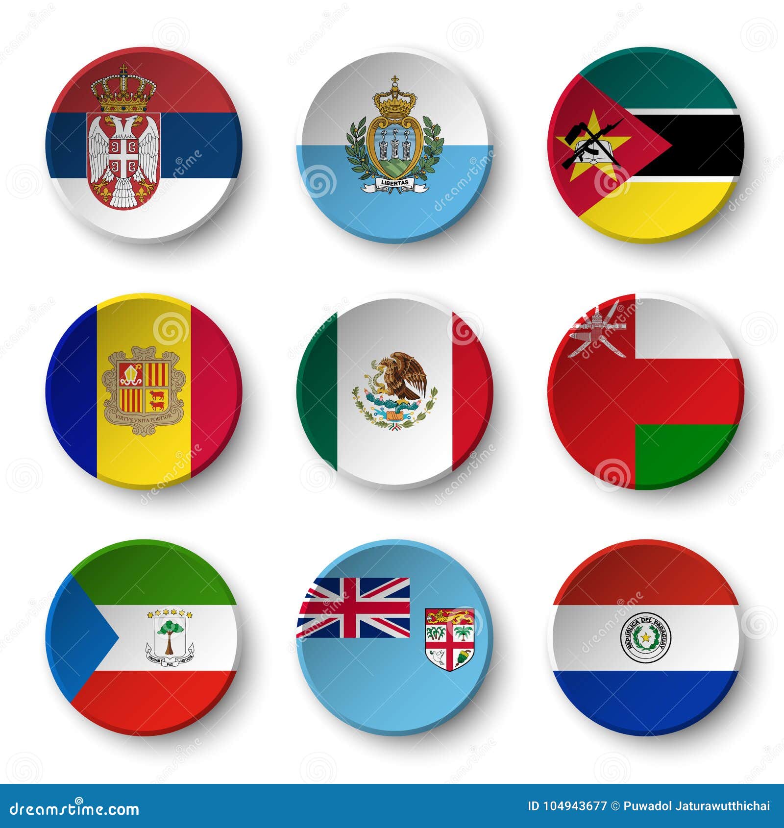 Set of World Flags Round Badges Stock Vector - Illustration of mexican ...