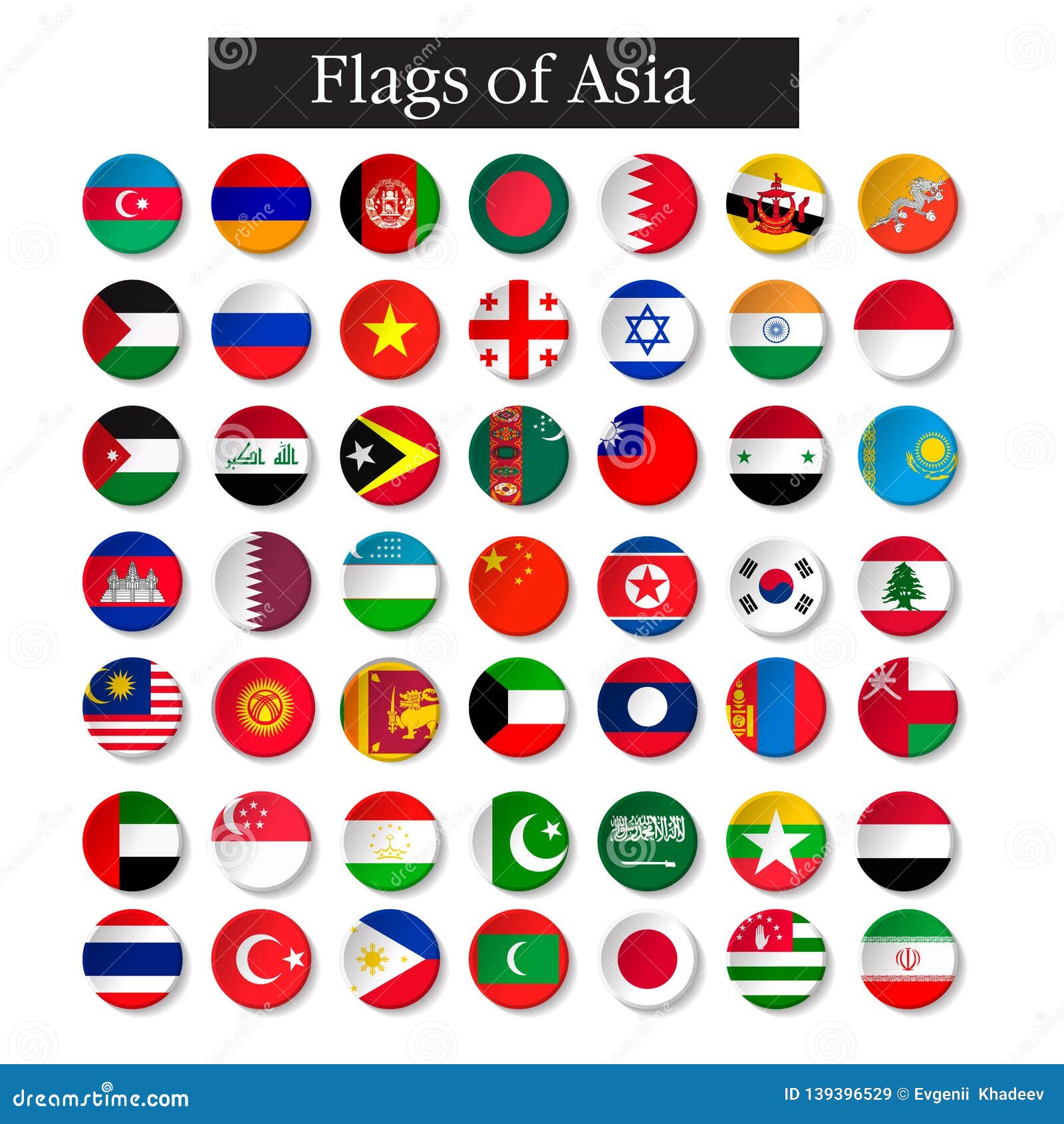 Set of World Flags Round Badges. Asia. 10 Eps Stock Illustration ...