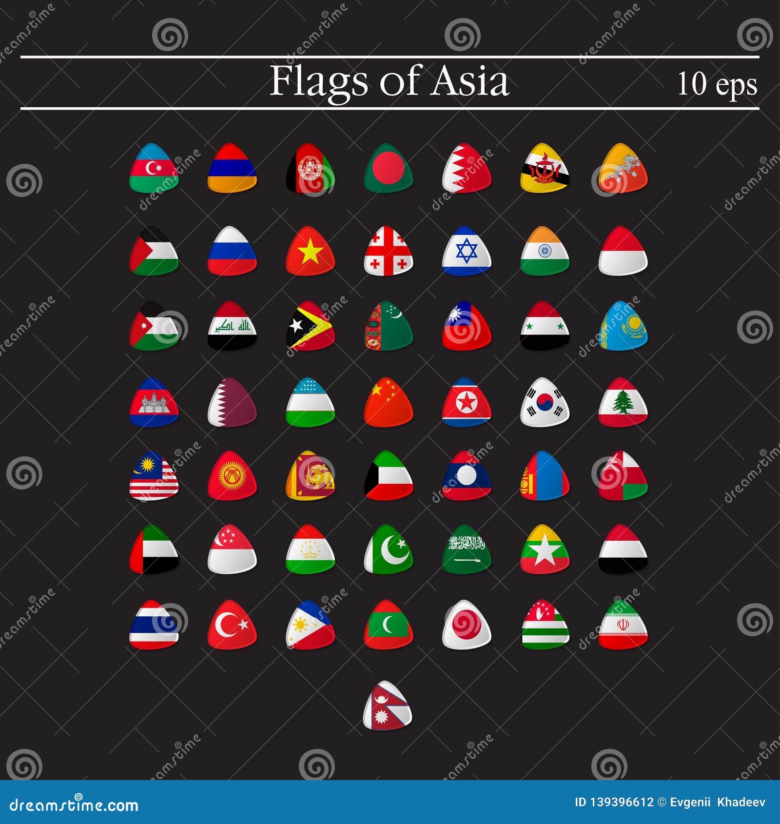 Set of World Flags Round Badges. Asia. 10 Eps Stock Illustration ...