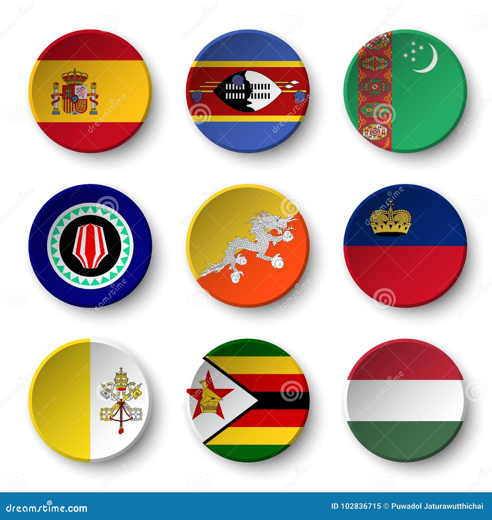 Set of World Flags Round Badges Stock Vector - Illustration of round ...