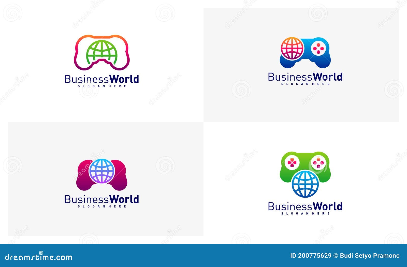 Set of World Game Logo Design Vector, Colorful World Logo Design ...