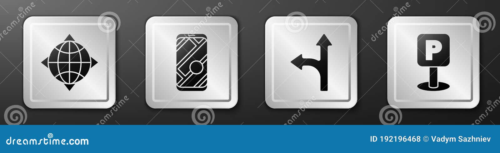 Set World Globe with Compass, City Map Navigation, Road Traffic Sign ...