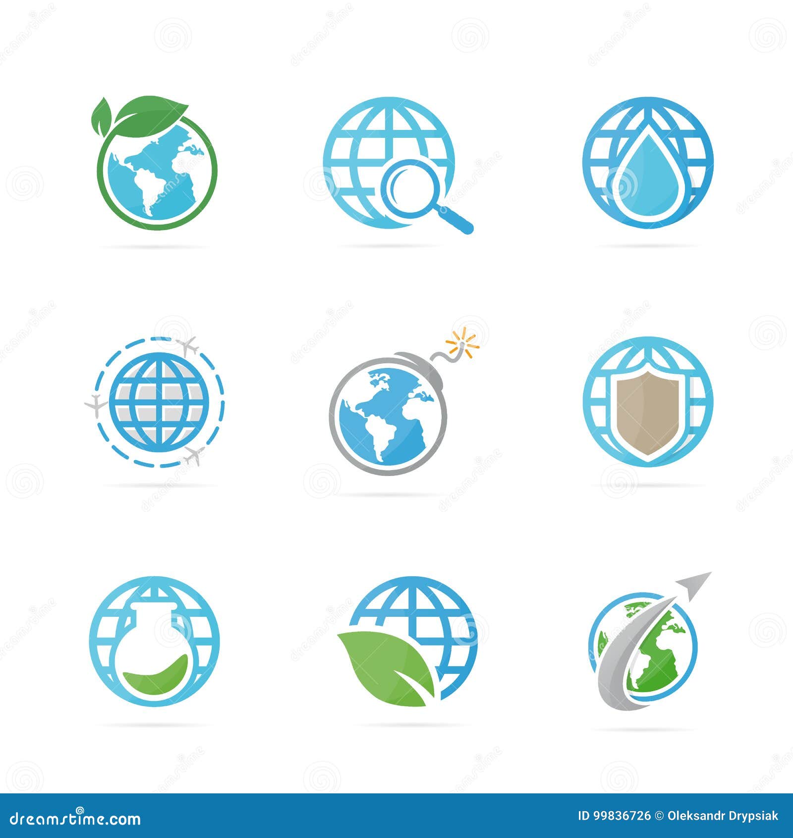 Set of World Logo Combination. Planet and Earth Symbol or Icon. Unique ...