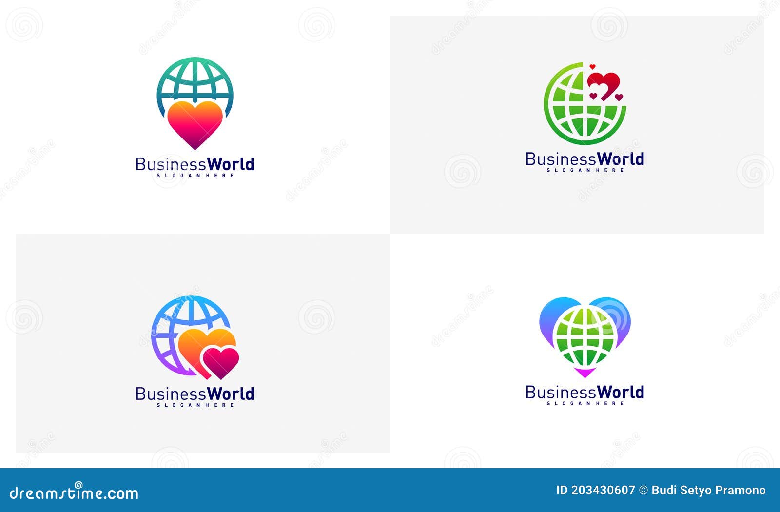 Set of World Love Logo Vector Template, Creative World Logo Design ...