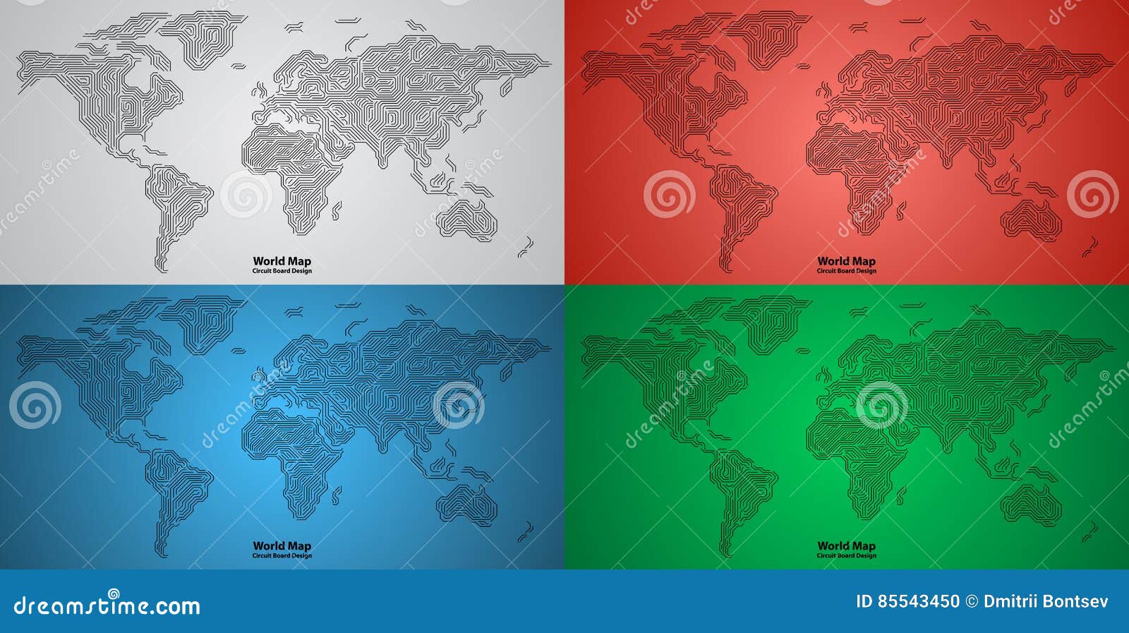 Set of World Map PCB Design Stock Vector - Illustration of component ...