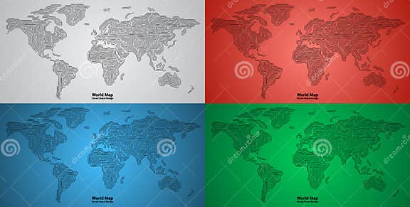 Set of World Map PCB Design Stock Vector - Illustration of component ...