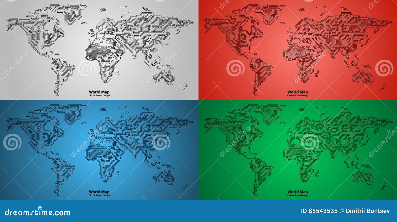Set of World Map PCB Design Stock Vector - Illustration of design, blue ...