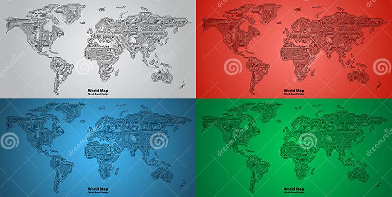 Set of World Map PCB Design Stock Vector - Illustration of design, blue ...
