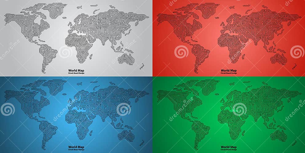 Set of World Map PCB Design Stock Vector - Illustration of design, blue ...