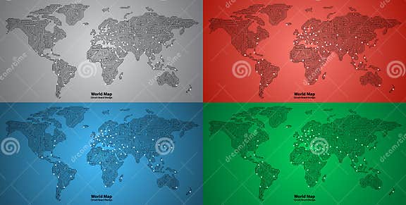 Set of World Map PCB Design Stock Vector - Illustration of modern ...