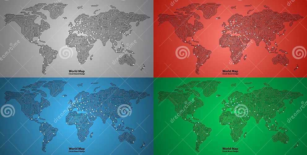 Set of World Map PCB Design Stock Vector - Illustration of modern ...