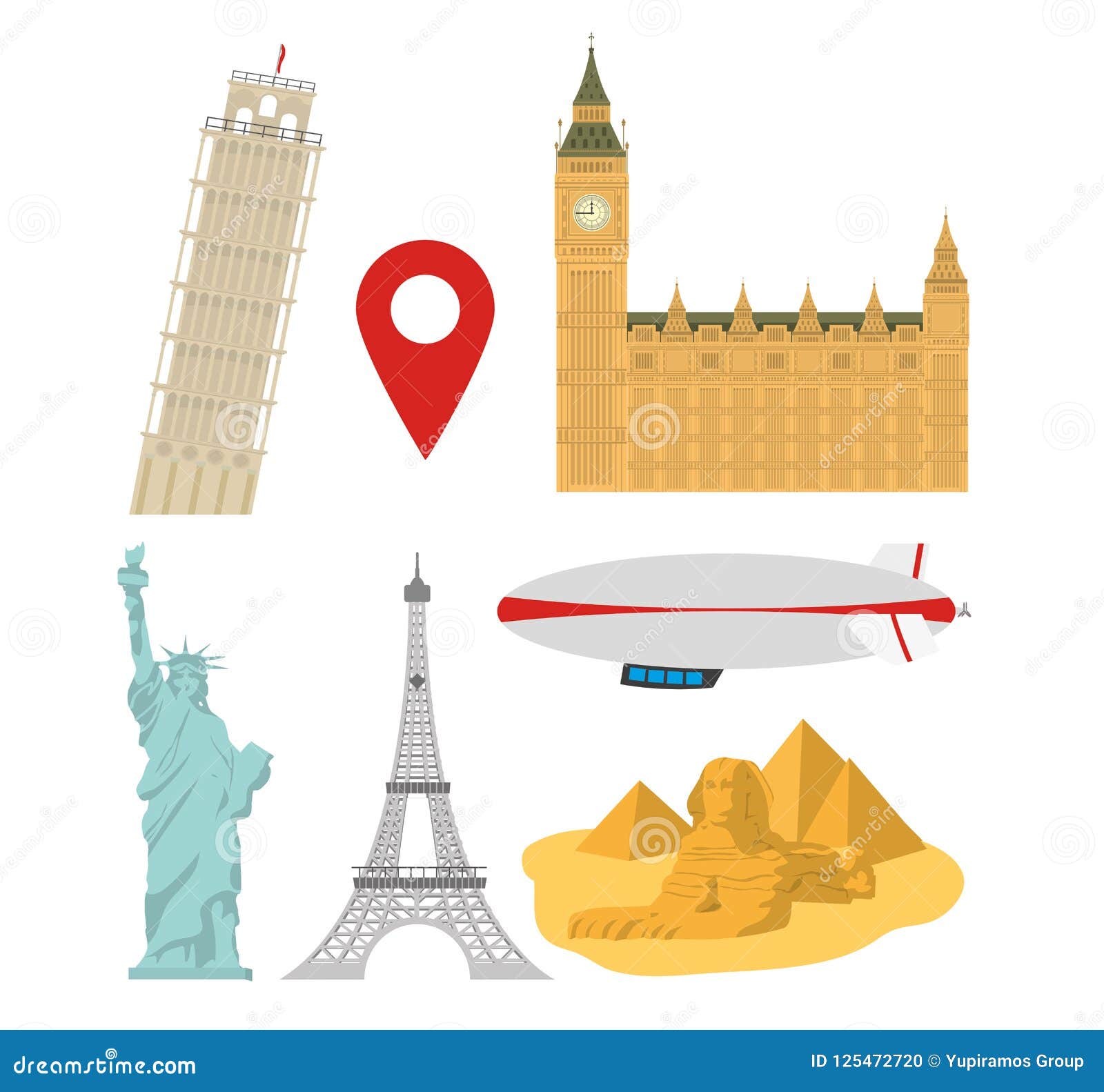 Set of world monuments stock vector. Illustration of statue - 125472720