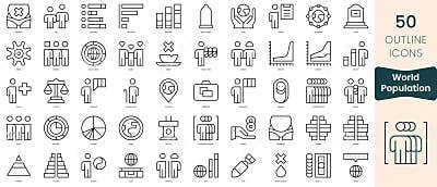 Set of World Population Icons. Thin Linear Style Icons Pack Stock ...