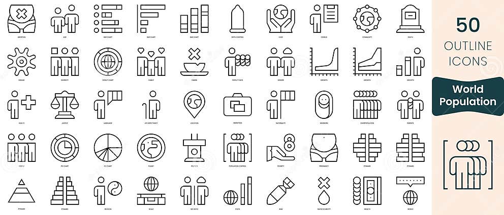 Set of World Population Icons. Thin Linear Style Icons Pack Stock ...