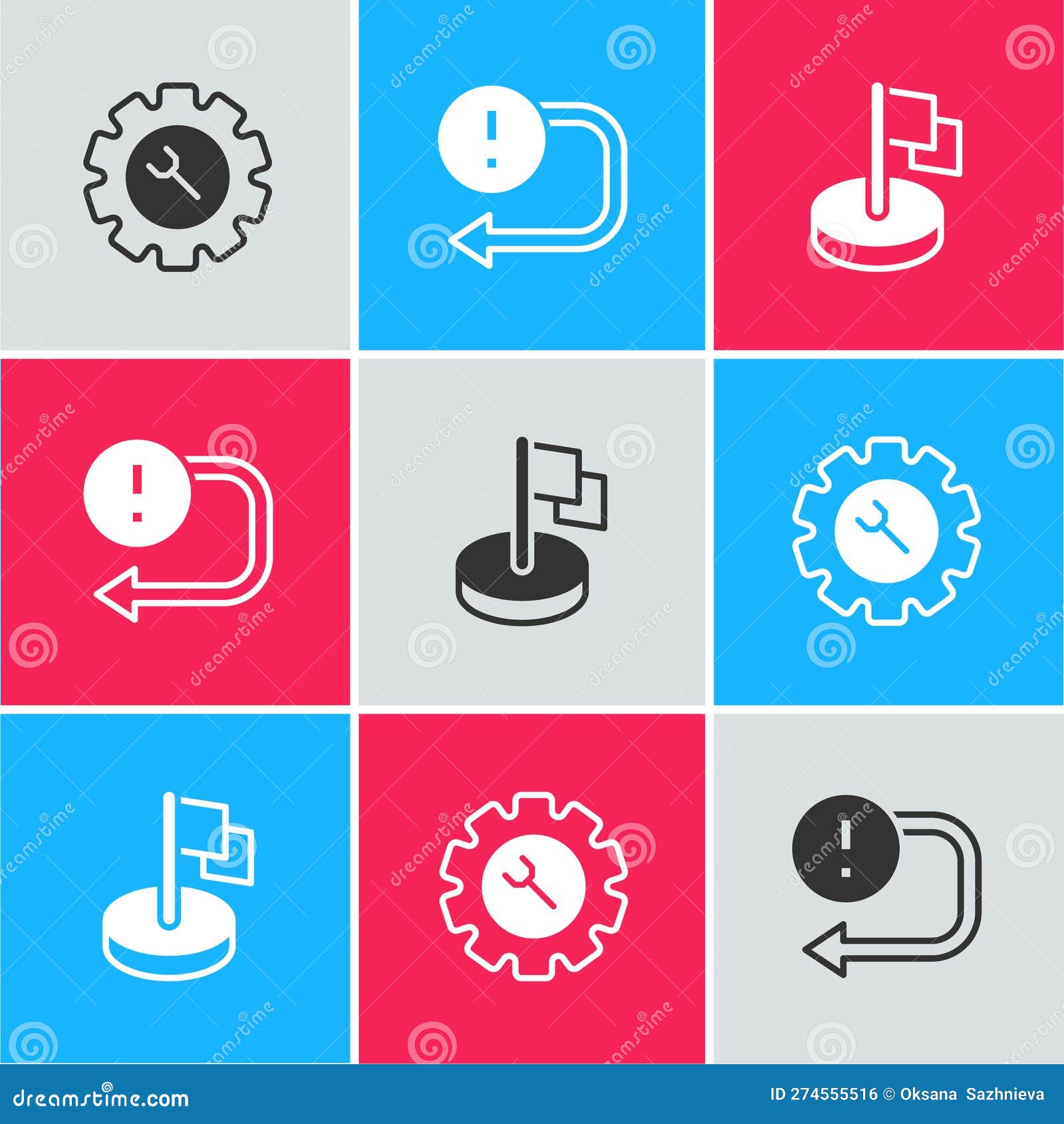 Set Wrench and Gear, Arrow and Flag Icon. Vector Stock Illustration ...