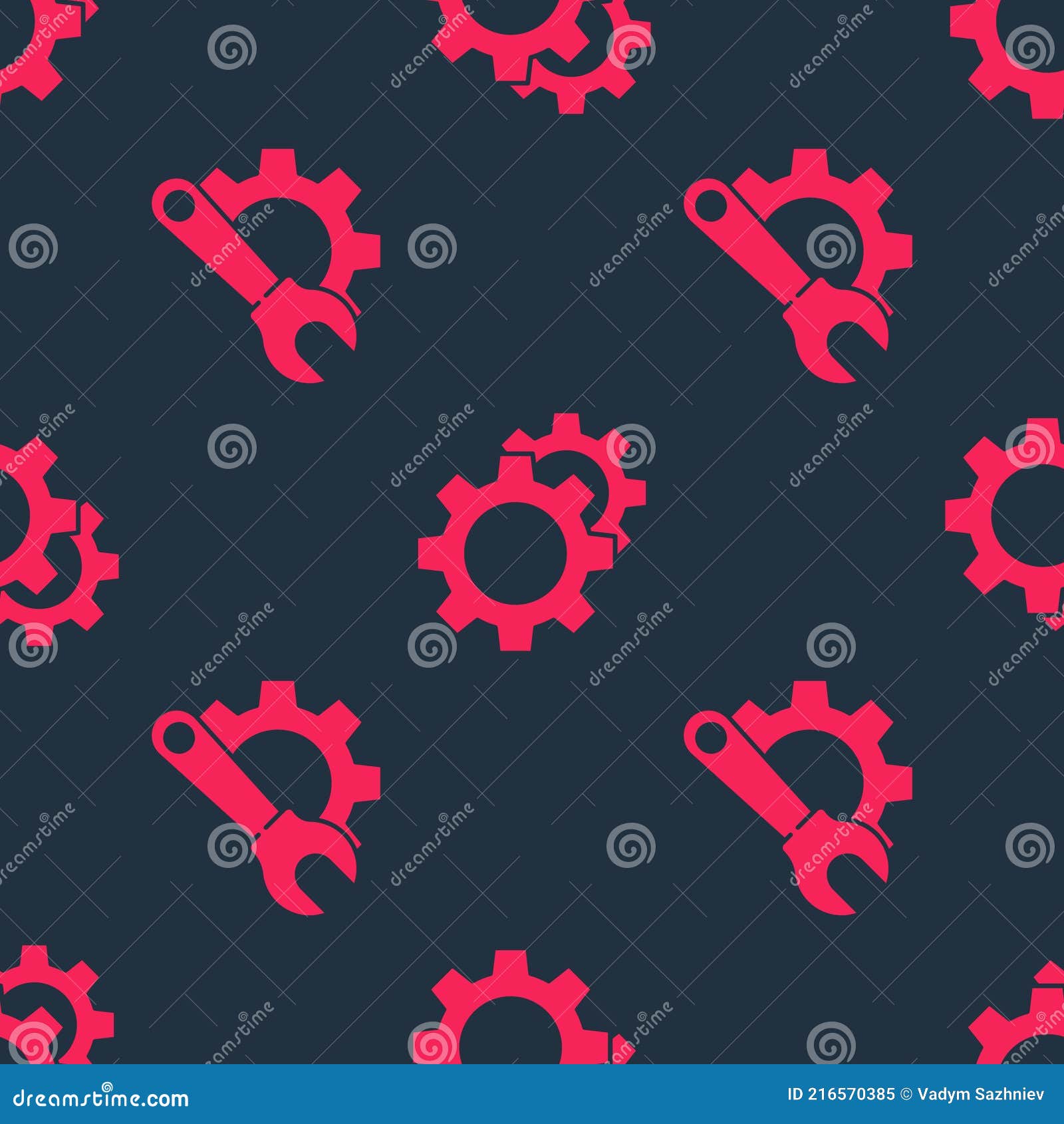 Set Wrench Spanner and Gear and Gear on Seamless Pattern. Vector Stock ...