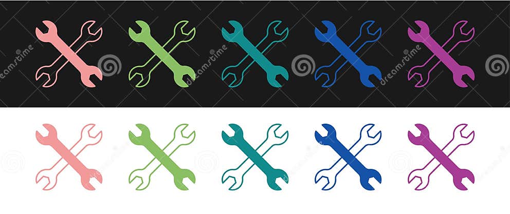 Set Wrench Spanner Icon Isolated on Black and White Background. Spanner ... Set Wrench Spanner Icon Isolated on Black and White Background. Spanner ...