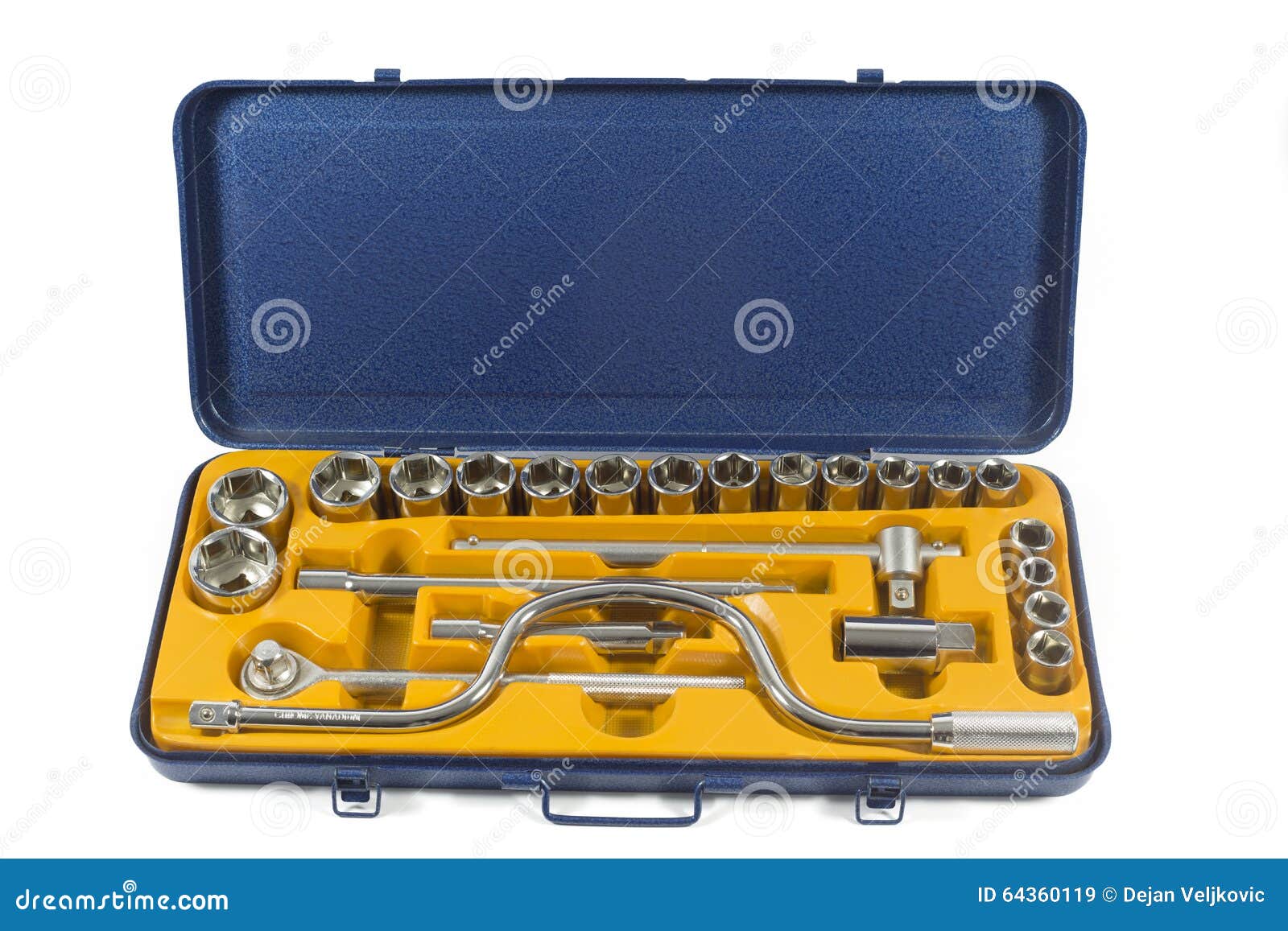 Set of Wrenches and Bits in Blue Toolbox Isolated on White Background ...