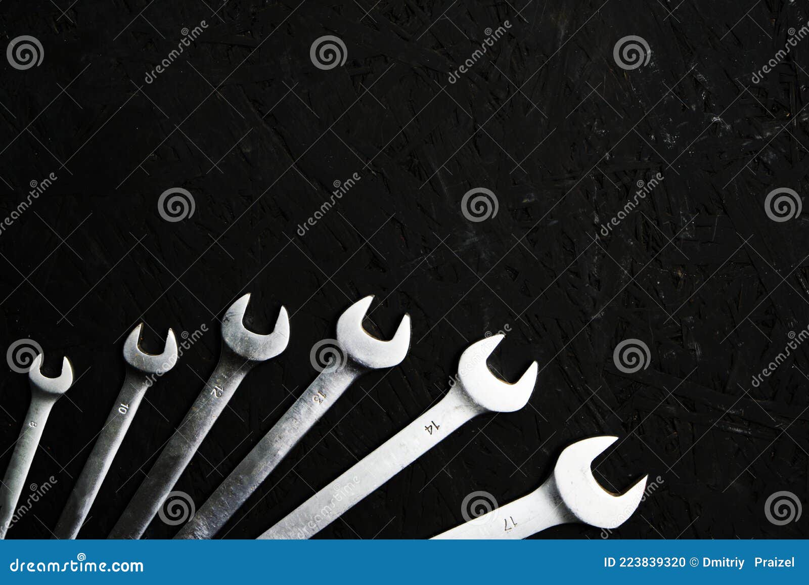 Set of Wrenches on a Black Background Stock Photo - Image of renovation ...