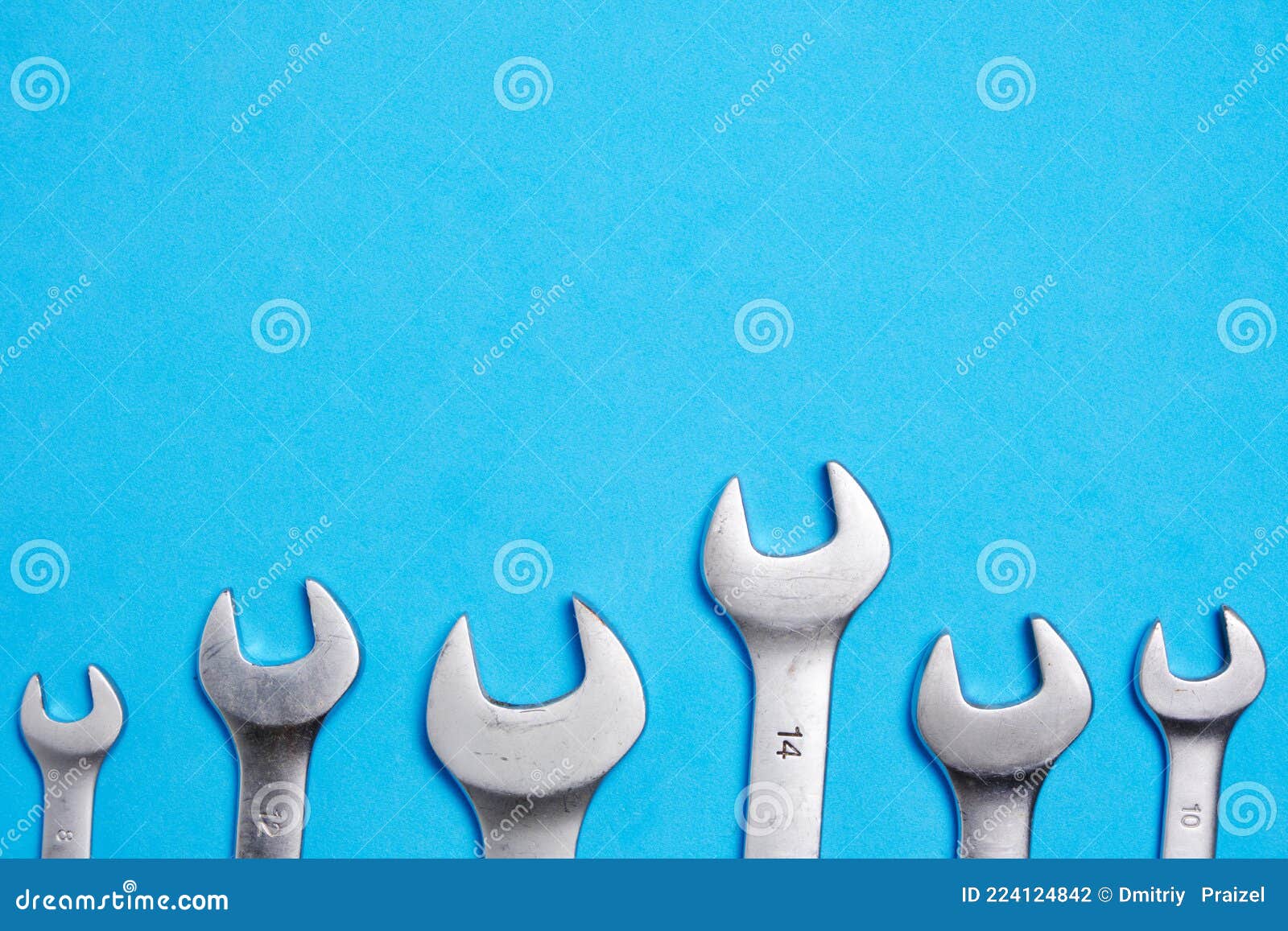 Set of Wrenches on a Blue Background Stock Photo - Image of background ...