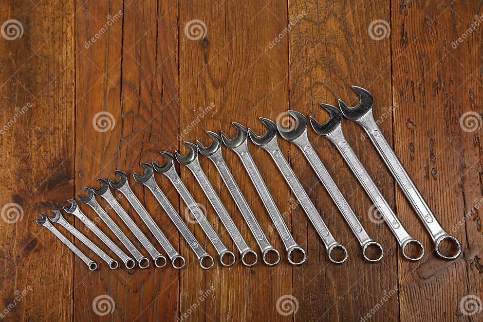 Set of Wrenches is Decomposed on the Table Stock Photo - Image of ...
