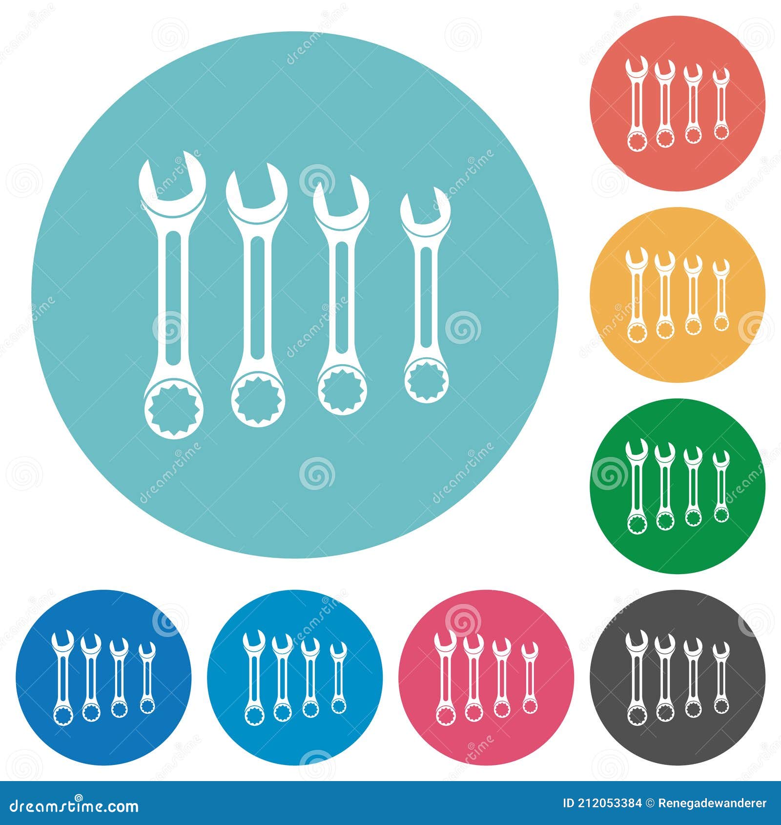 Set of Wrenches Flat Round Icons Stock Vector - Illustration of vector ...