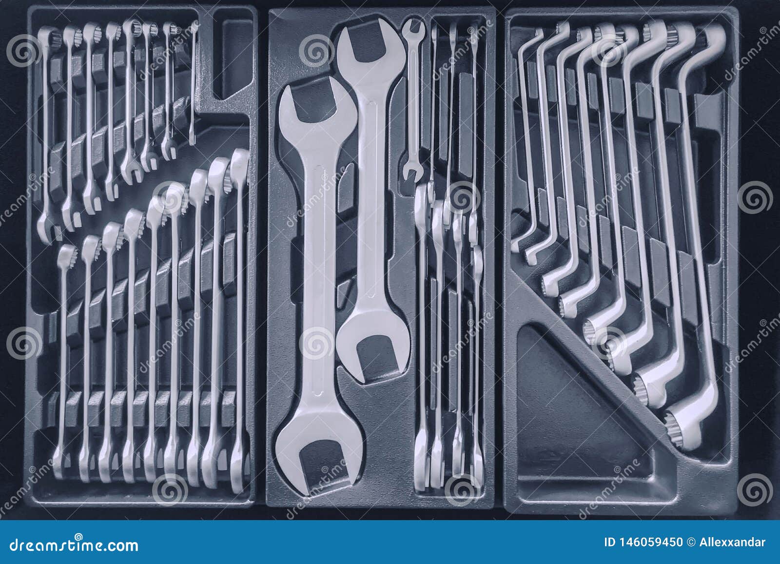 Set of Wrenches Inside Toolbox, Keys and Spanners, Box with Set of ...