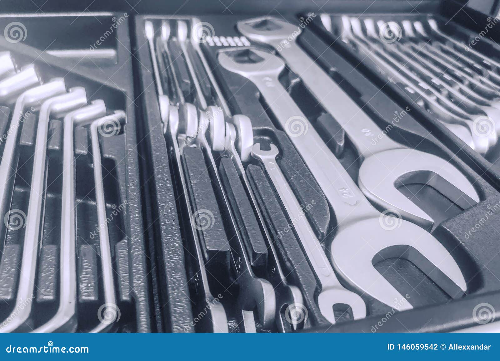 Set of Wrenches Inside Toolbox, Keys and Spanners, Box with Set of ...