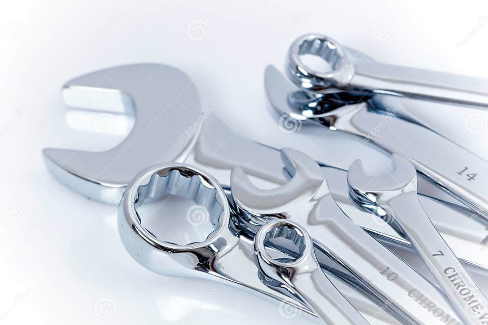 Set of Wrenches or Spanners Stock Photo - Image of chrome, collection ...