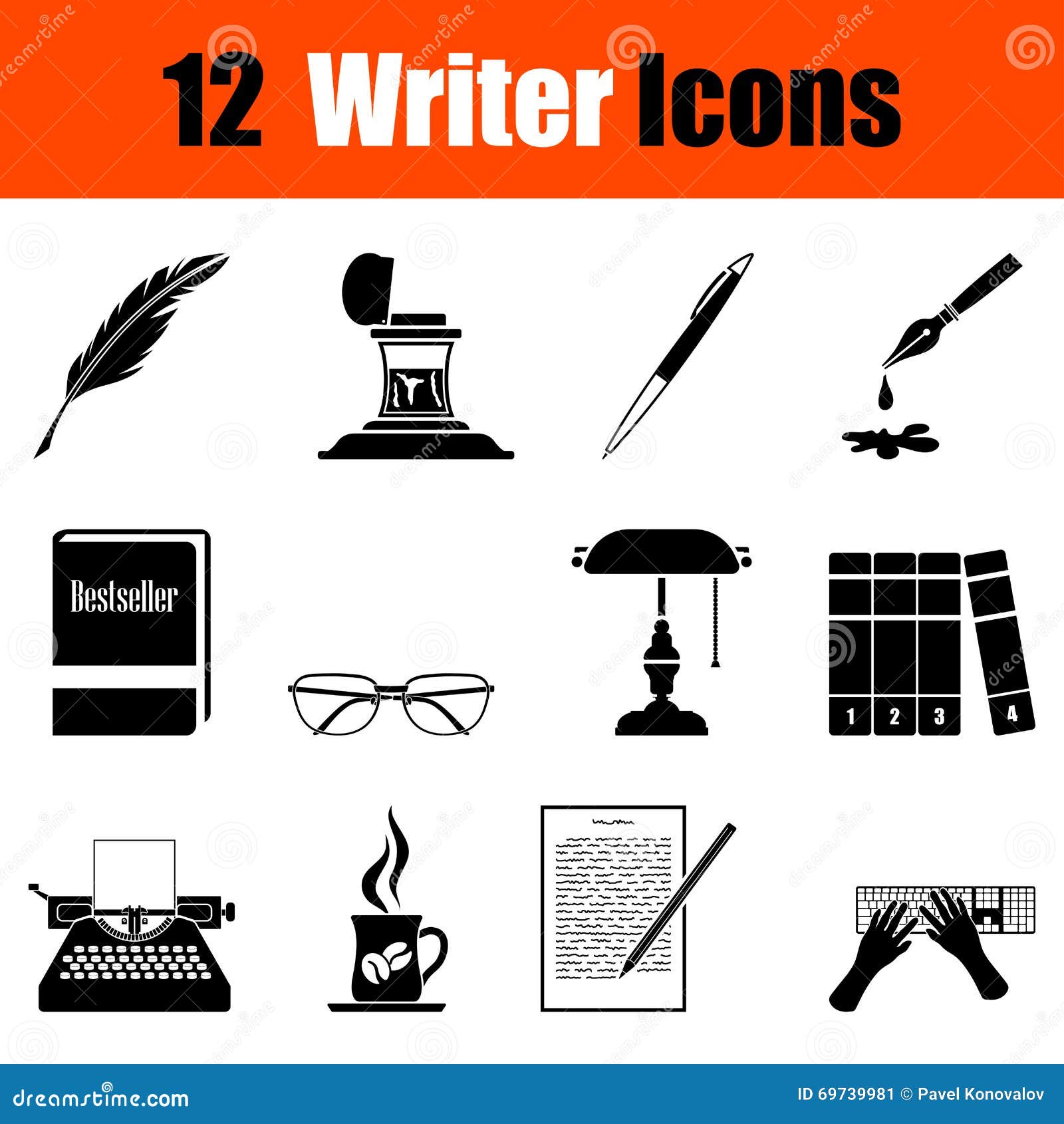 Set of writer icons stock vector. Illustration of retro - 69739981