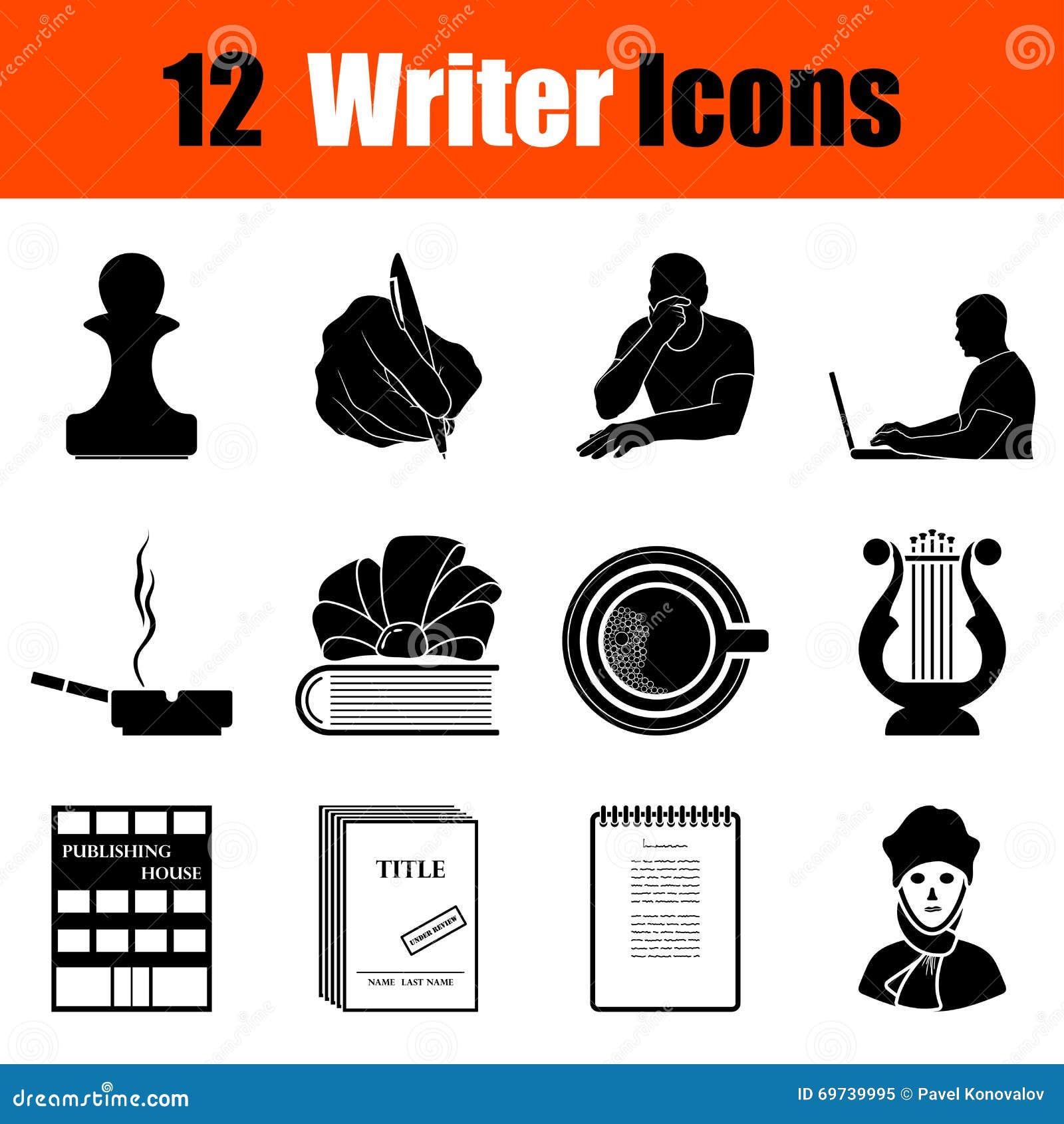 Set of writer icons stock vector. Illustration of coffee - 69739995