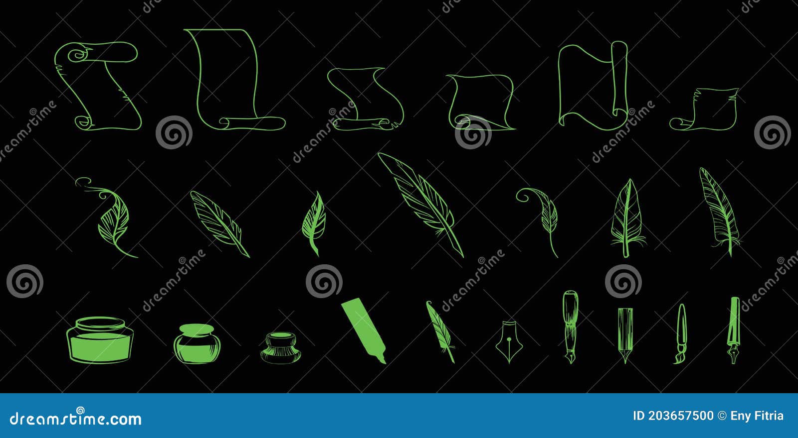 Set of Writing Cartoon Icon Design Template with Various Models. Vector ...