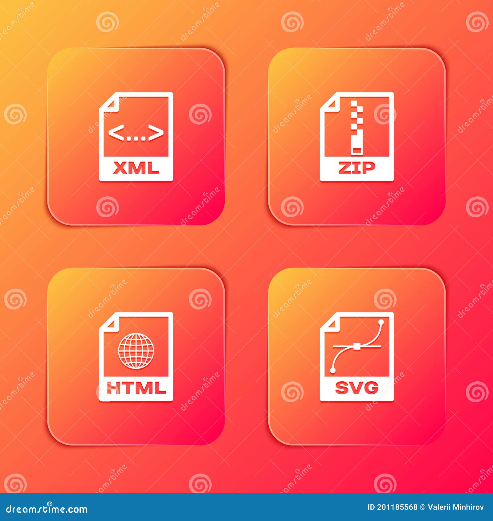 Set XML File Document, ZIP, HTML and SVG Icon. Vector Stock ... Set XML File Document, ZIP, HTML and SVG Icon. Vector Stock ...