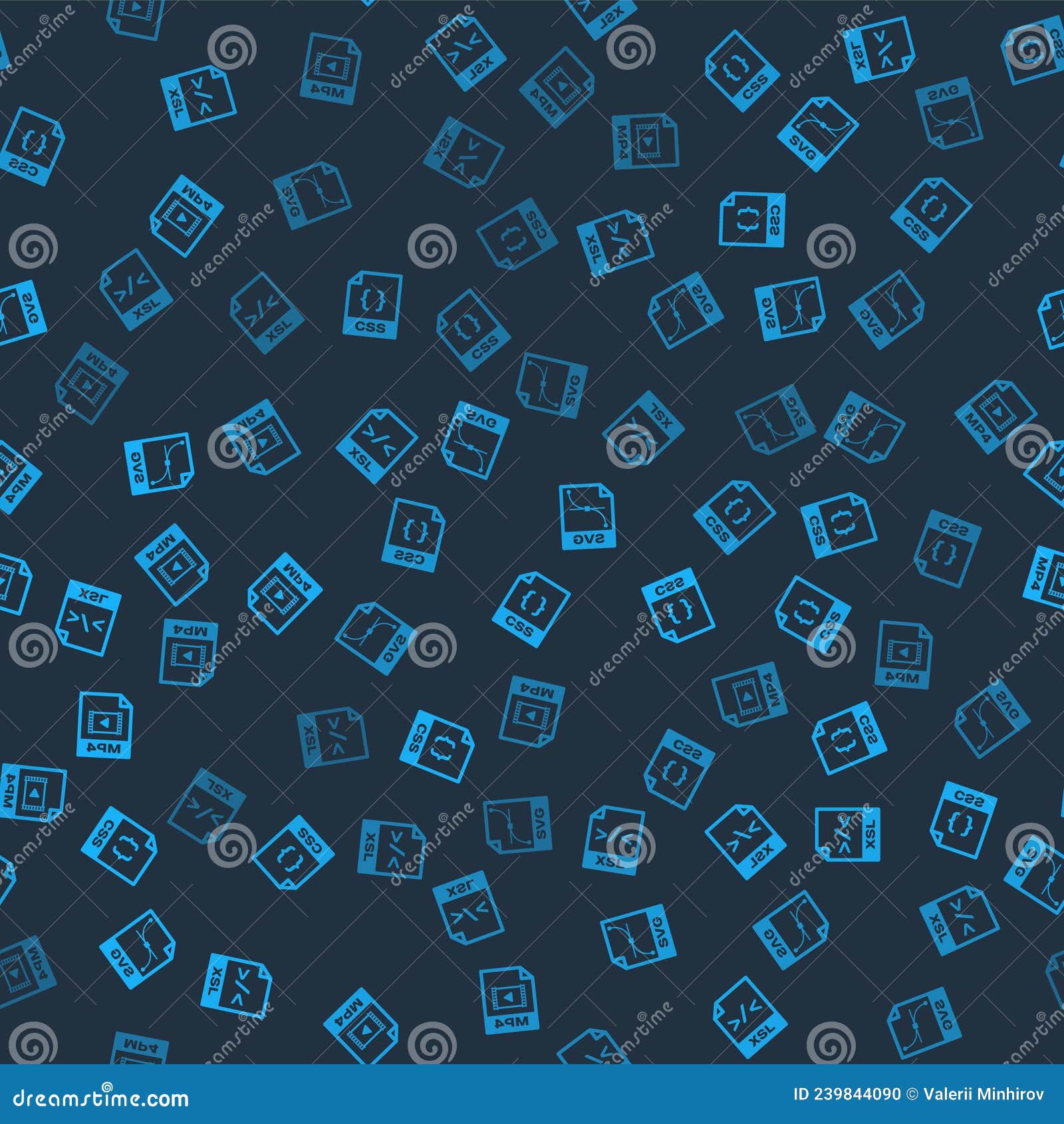 Set Xsl File Document Css Svg And Mp4 On Seamless Pattern Vector