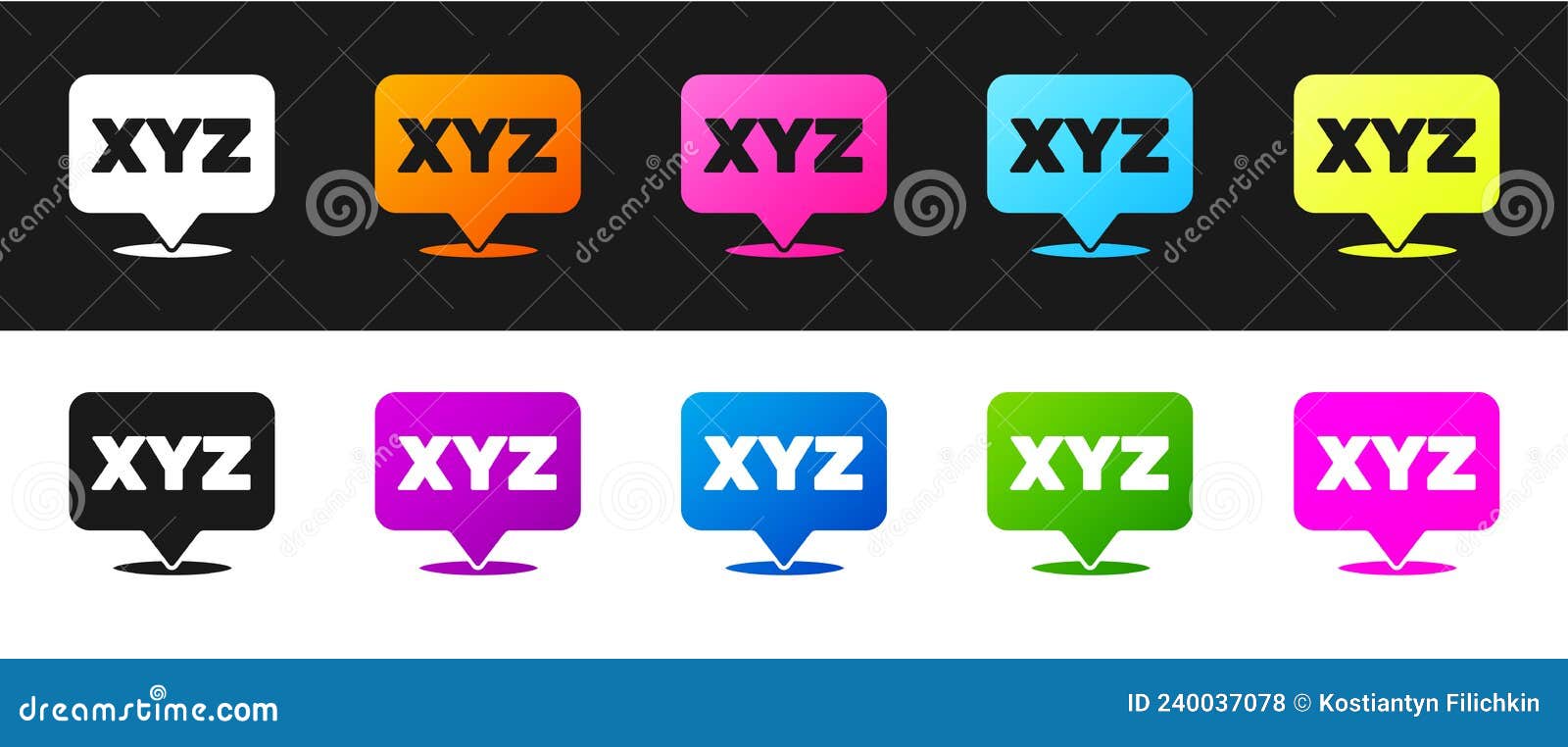 Set XYZ Coordinate System Icon Isolated on Black and White Background ...