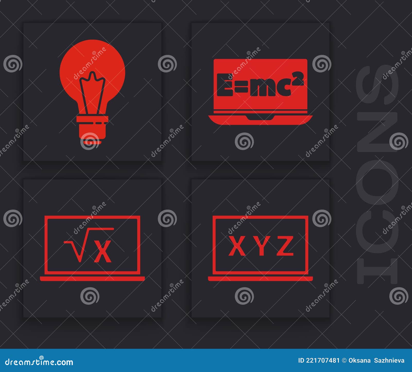 Set XYZ Coordinate System, Light Bulb with Concept of Idea, Equation ...
