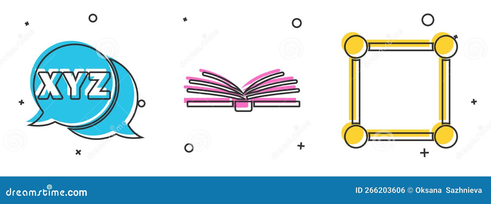Set Xyz Coordinate System Open Book And Geometric Figure Square Icon