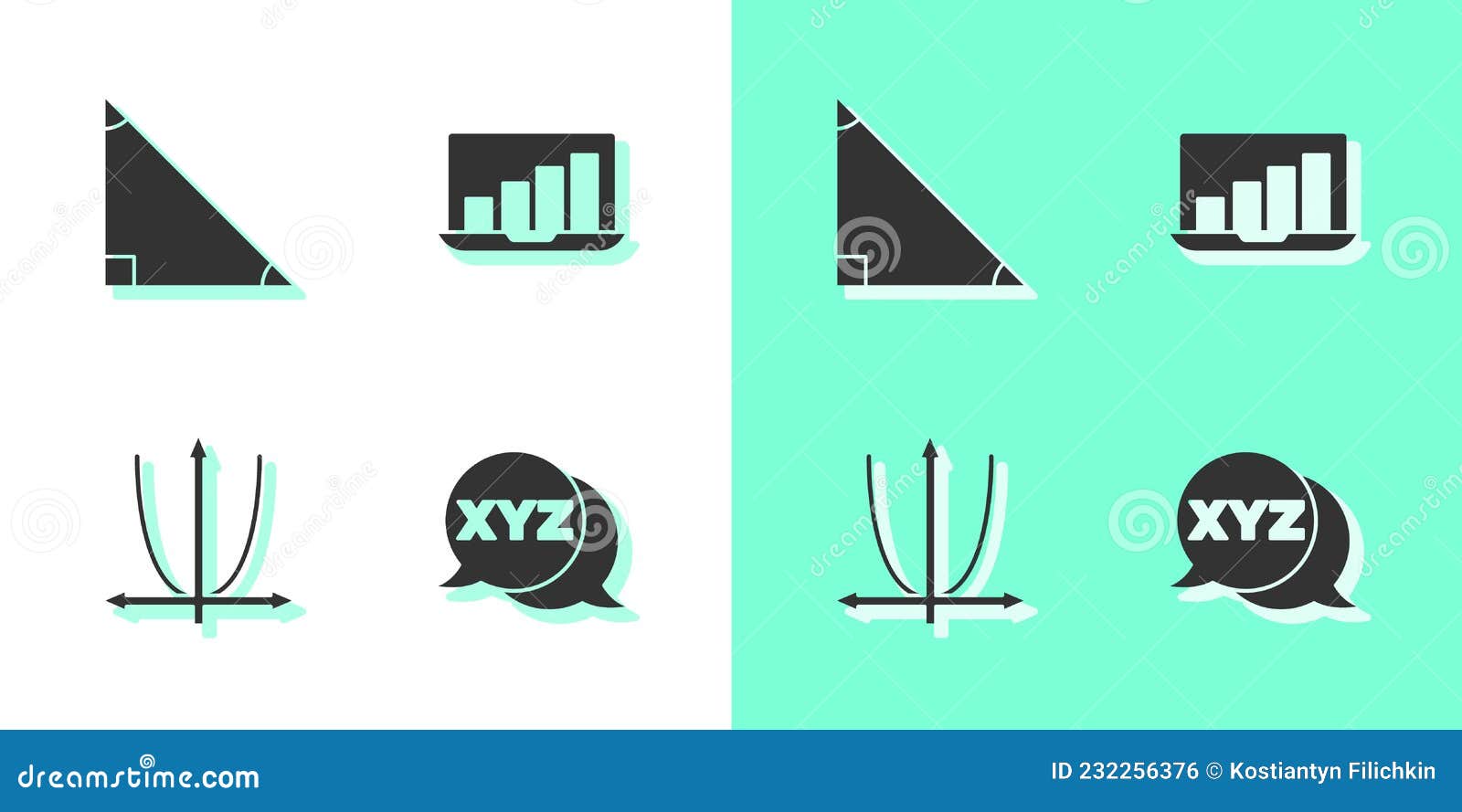 Set XYZ Coordinate System, Triangle Math, Graph, Schedule, Chart, Diagram and Laptop with Graph ...