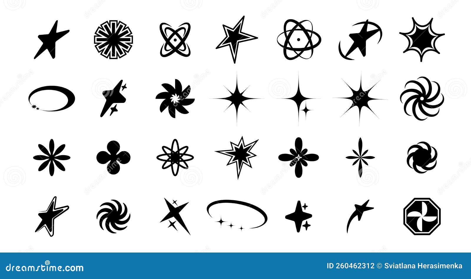 Set Y2K Stars and Retro Futuristic Graphic Elements . Vector ...