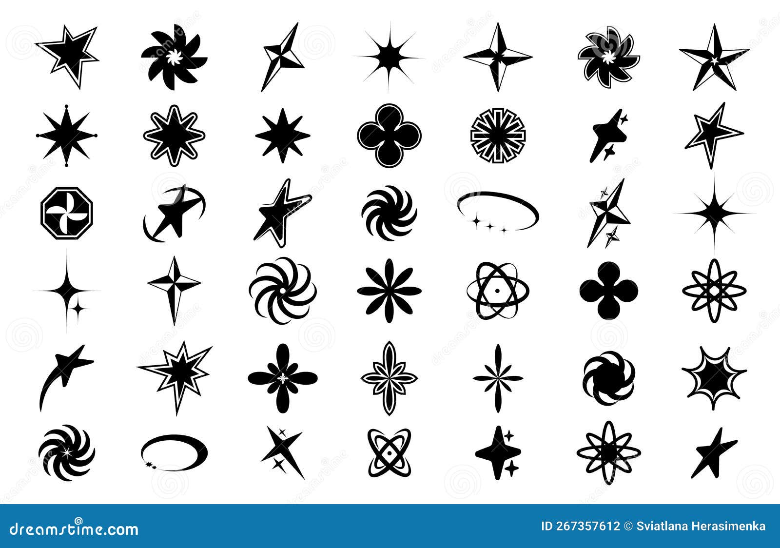 Set Y2K Stars and Retro Futuristic Graphic Elements . Vector ...