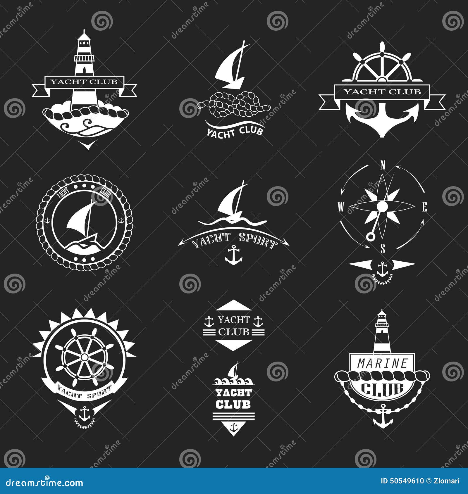 Set of yacht club logos. stock vector. Illustration of marine - 50549610